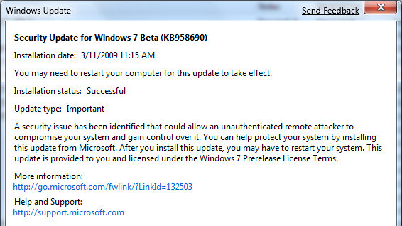 Windows 7 beta gets its first security update - Ars Technica