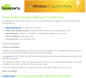 Windows 7 launch party finalist e-mails sent out - Ars Technica