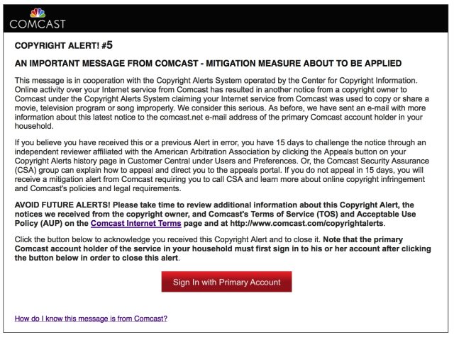 Here’s what an actual “six strikes” copyright alert looks like - Ars ...