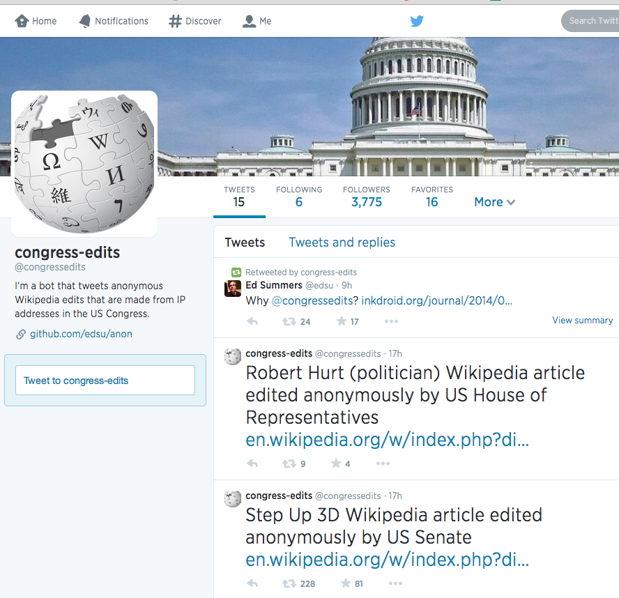 @Congressedits tweets anonymous Wikipedia edits from Capitol Hill - Ars Technica
