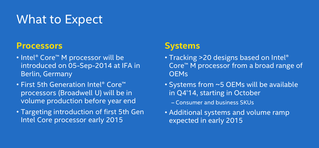 Intel launches three Core M CPUs, promises more Broadwell “early 2015 ...