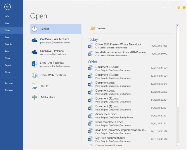 First look at the Office 2016 Preview for Windows - Ars Technica