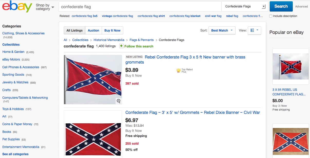 eBay bans Confederate battle flag, other items bearing racist icon ...