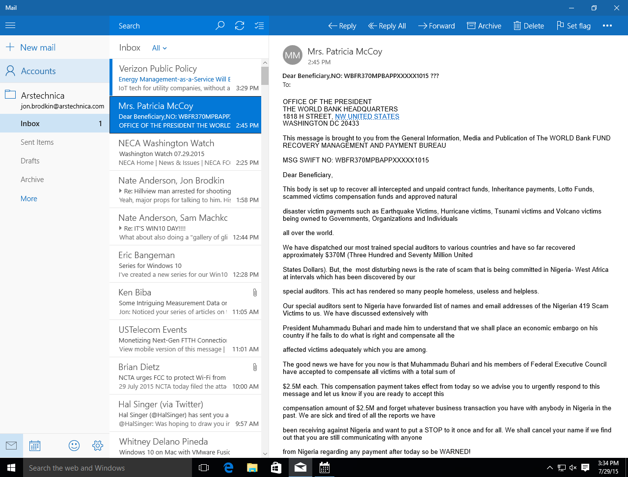 Windows 10 Mail: Beautiful but bug-ridden - Ars Technica