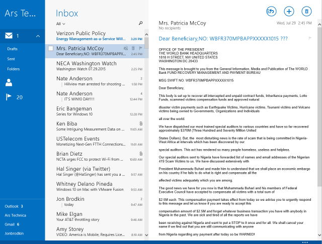 Windows 10 Mail: Beautiful but bug-ridden - Ars Technica