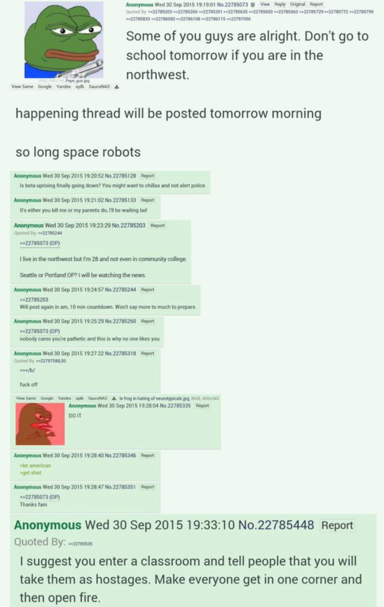 Ominous messages left on 4chan day before Oregon college killings ...