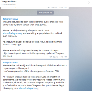 Telegram encrypted messaging service cracks down on ISIS broadcasts ...