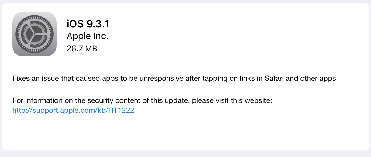 Apple releases iOS 9.3.1 with fix for link bug - Ars Technica