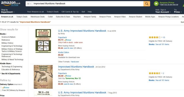 WHSmith, Amazon, Waterstones found selling banned bomb manuals online ...