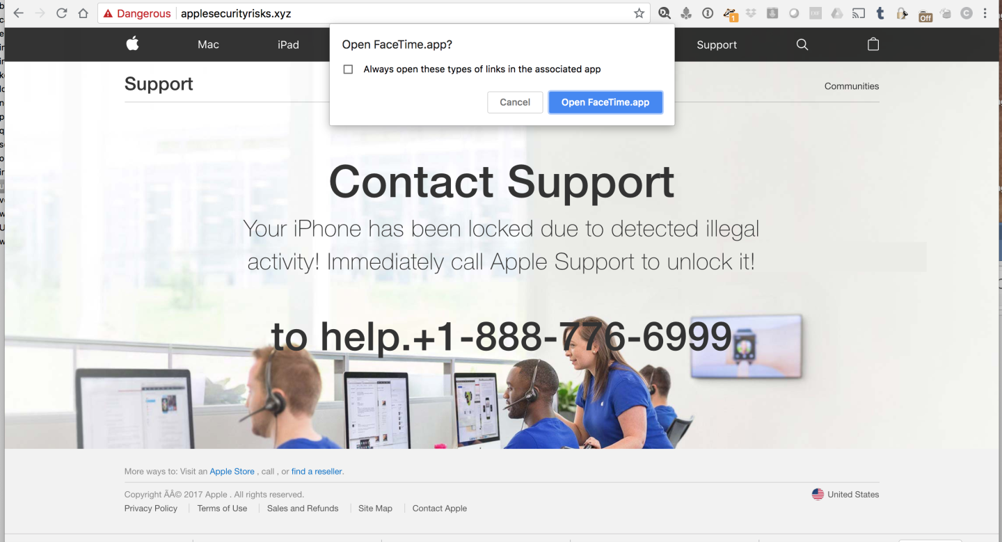 Click on this iOS phishing scam and you’ll be connected to “Apple Care ...