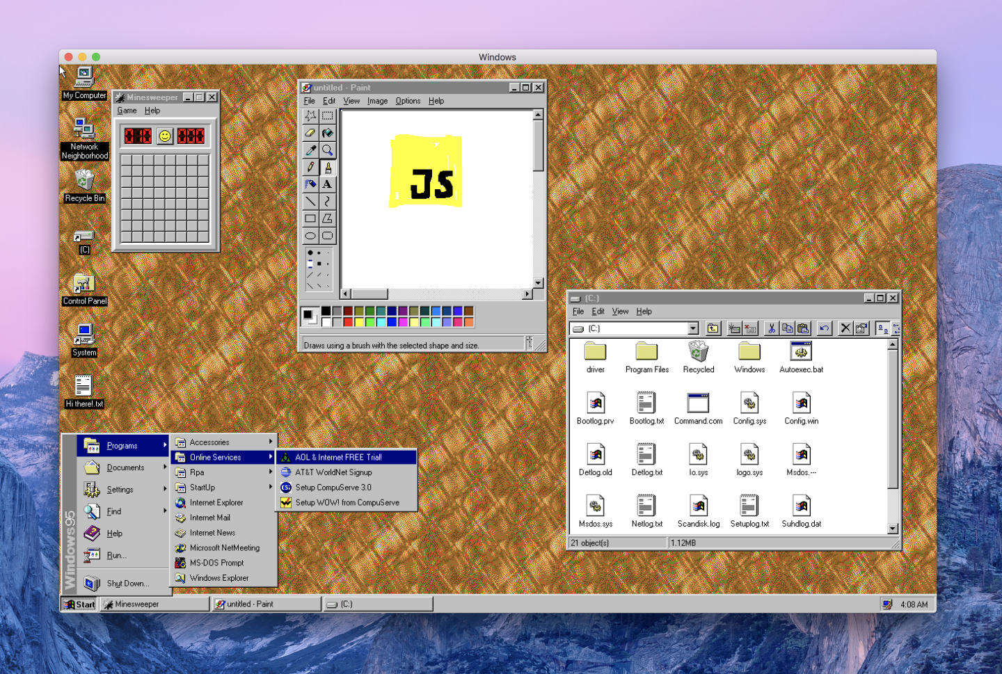 Running Windows 95 in an “app” is a dumb stunt that makes a good point ...