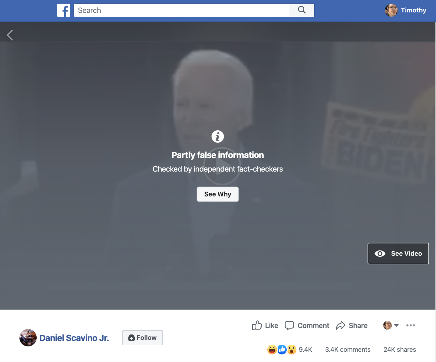 Facebook slaps “partly false” label on Trump-endorsed video of Biden ...