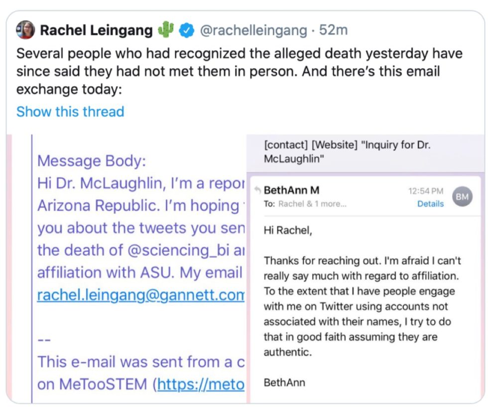 #MeTooSTEM founder admits to creating Twitter persona who “died” of ...