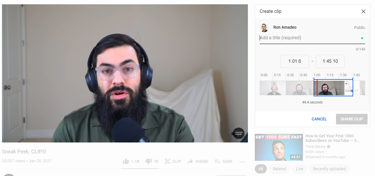 YouTube’s new “Clips” feature lets users share 60-second clips of ...