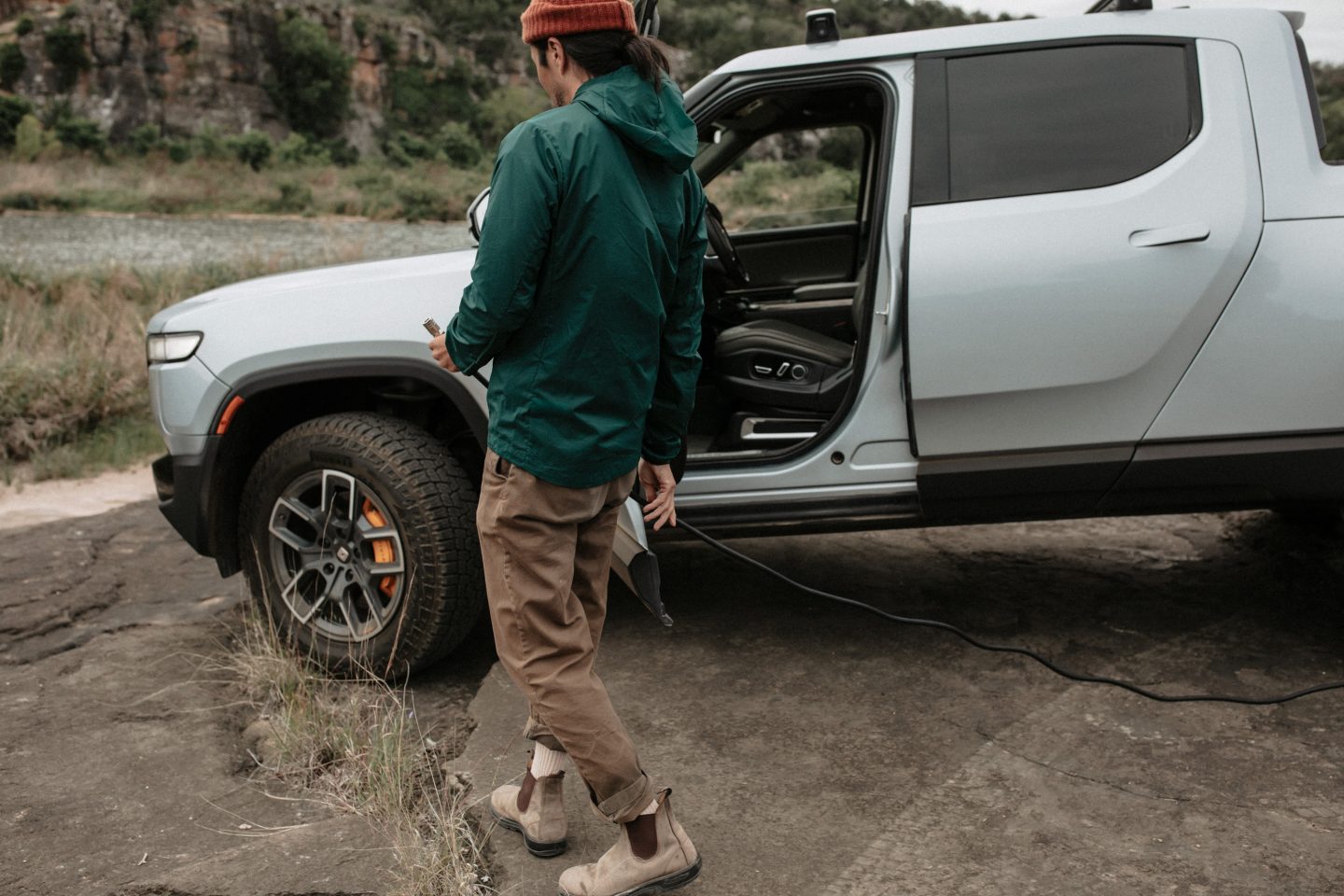 Rivian’s electric truck features include air compressor and AC outlets ...