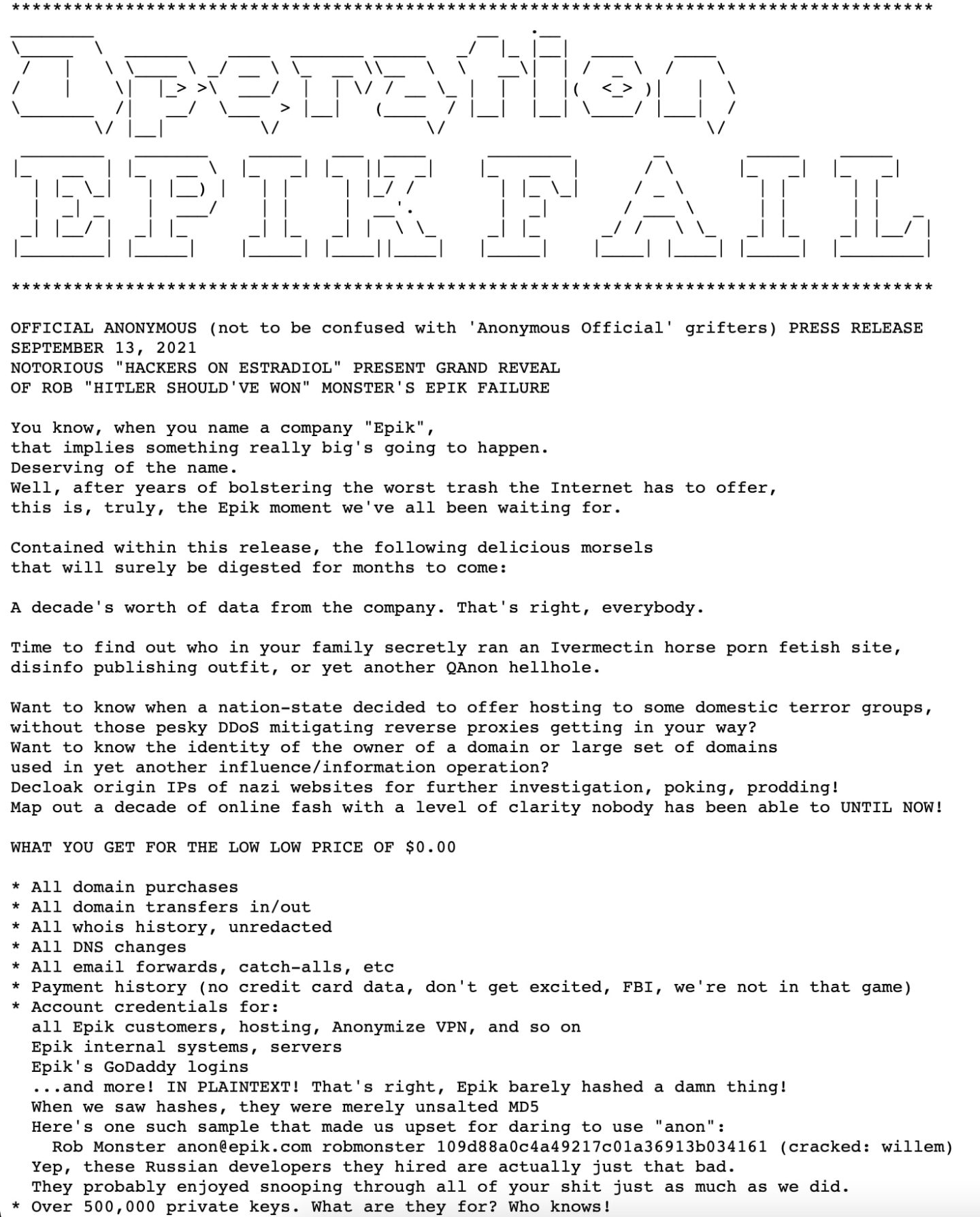 Anonymous leaks gigabytes of data from alt-right web host Epik - Ars ...