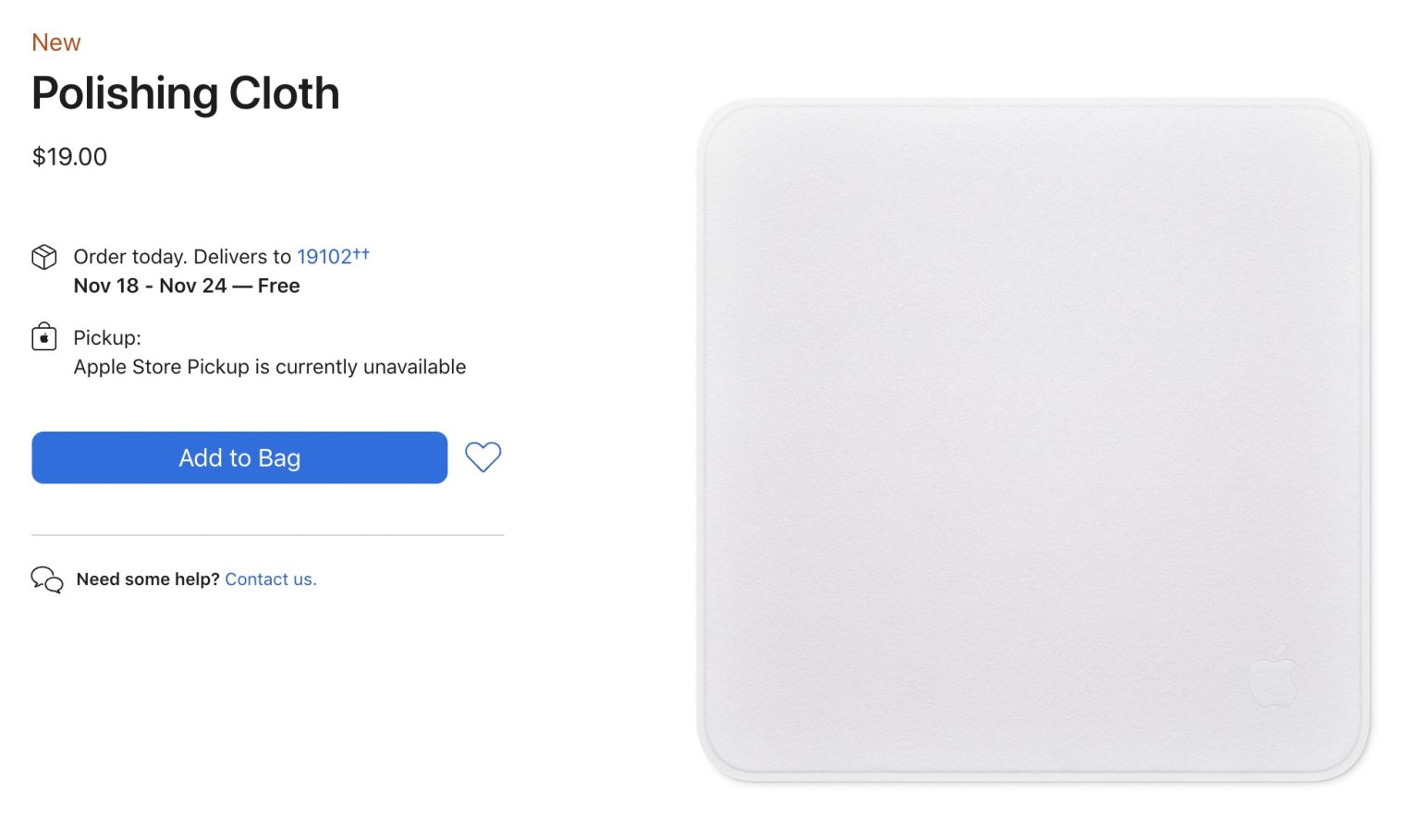 Shipping times for Apple’s $19 Polishing Cloth slip to late November ...