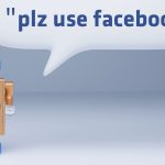 A toy robot saying "plz use facebook."