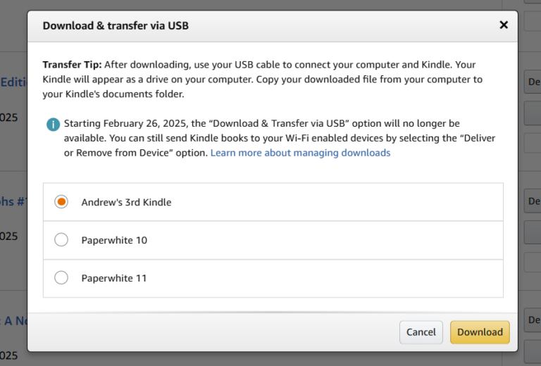 PSA: Amazon kills “download & transfer via USB” option for Kindles this week - Ars Technica