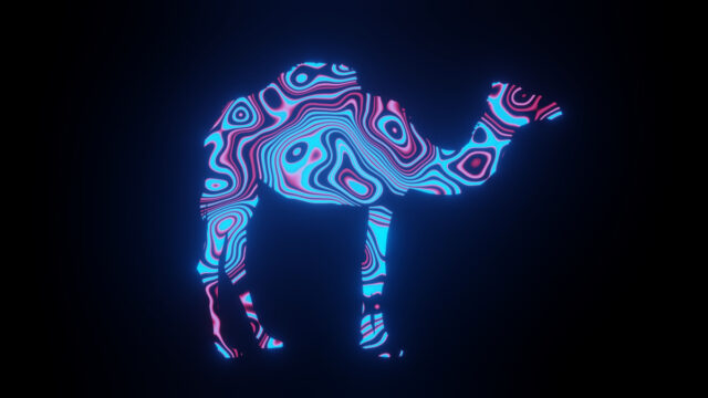 Illustration graphic of beautiful texture or pattern formation on the camel body shape, isolated on black background.