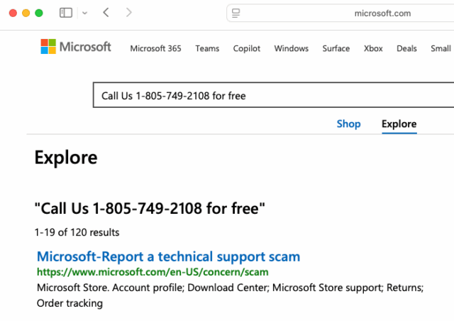 Address bar shows hp.com. Browser displays scammers’ malicious text ...