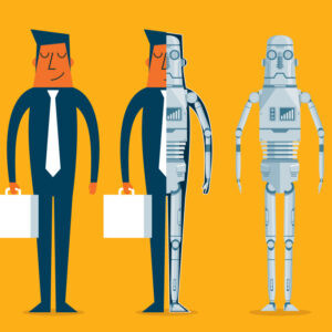 Evolution of robots. Concept of replacing people with robots, artificial intelligence.