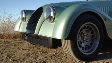 The headlights and fascia of a Morgan Plus Four