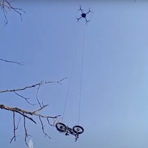 Photo of the drone and e-bike in question.
