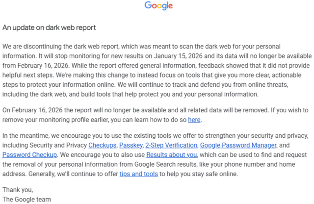 Google will end dark web reports that alerted users to leaked data ...
