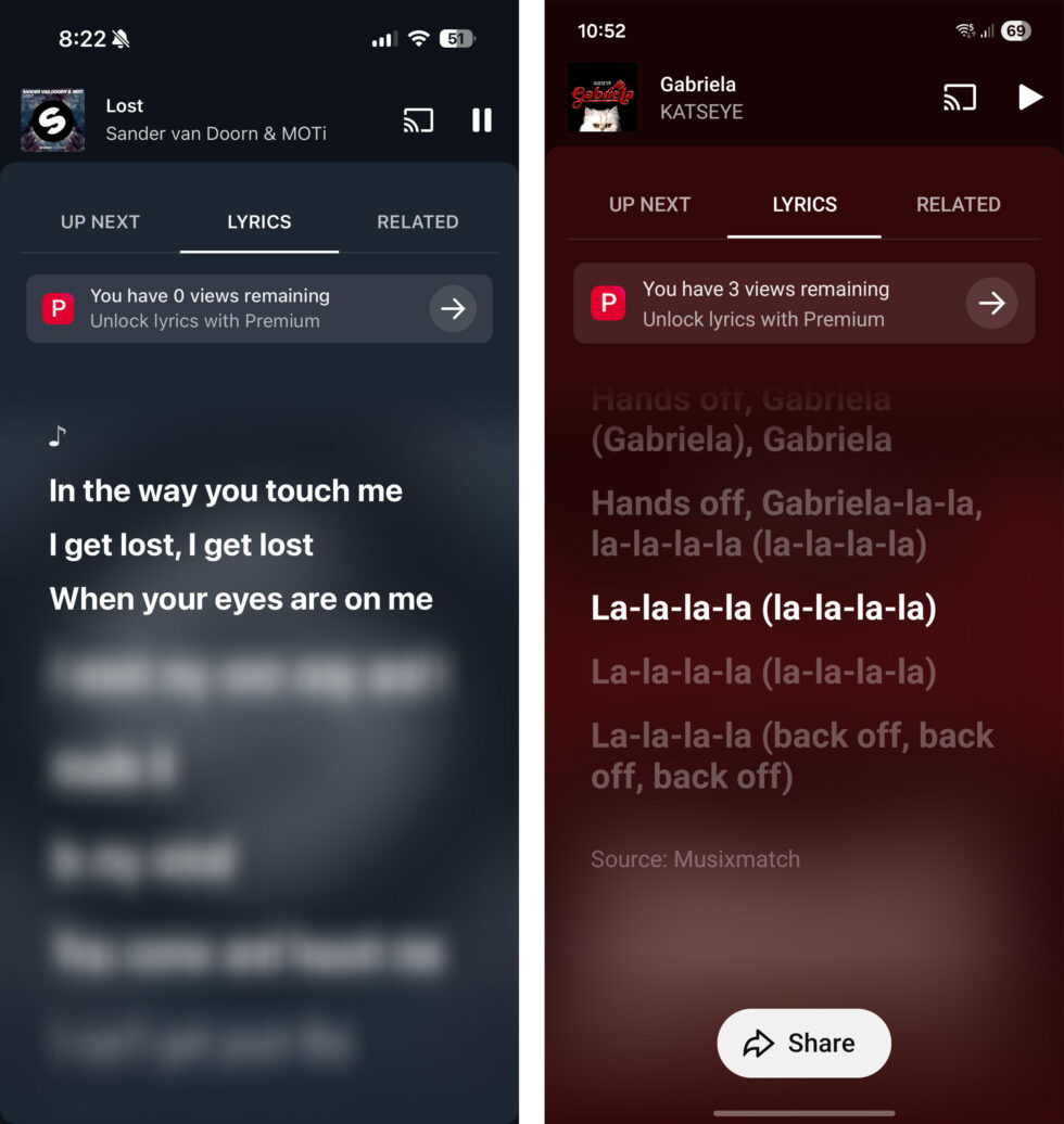 Google experiments with locking YouTube Music lyrics behind paywall ...