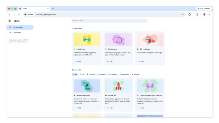 Google introduces "Skills" in Chrome to make Gemini prompts instantly ...