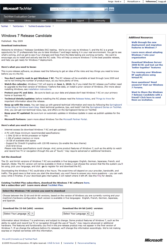 Windows 7 RC download page goes up early, coming in May (Updated) - Ars ...