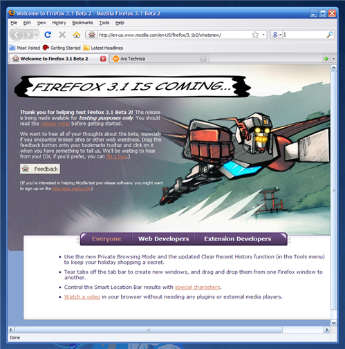 First look: Firefox 3.1 beta 2, now with private browsing - Ars Technica