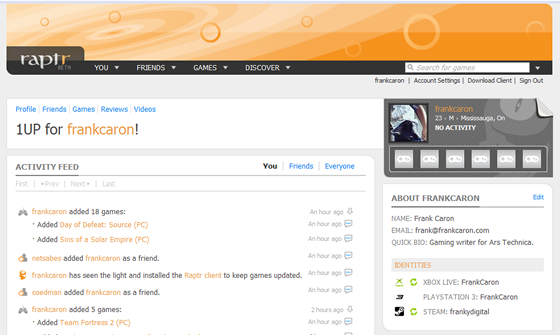 First look: Raptr, a gamer’s Facebook with some rough edges - Ars Technica
