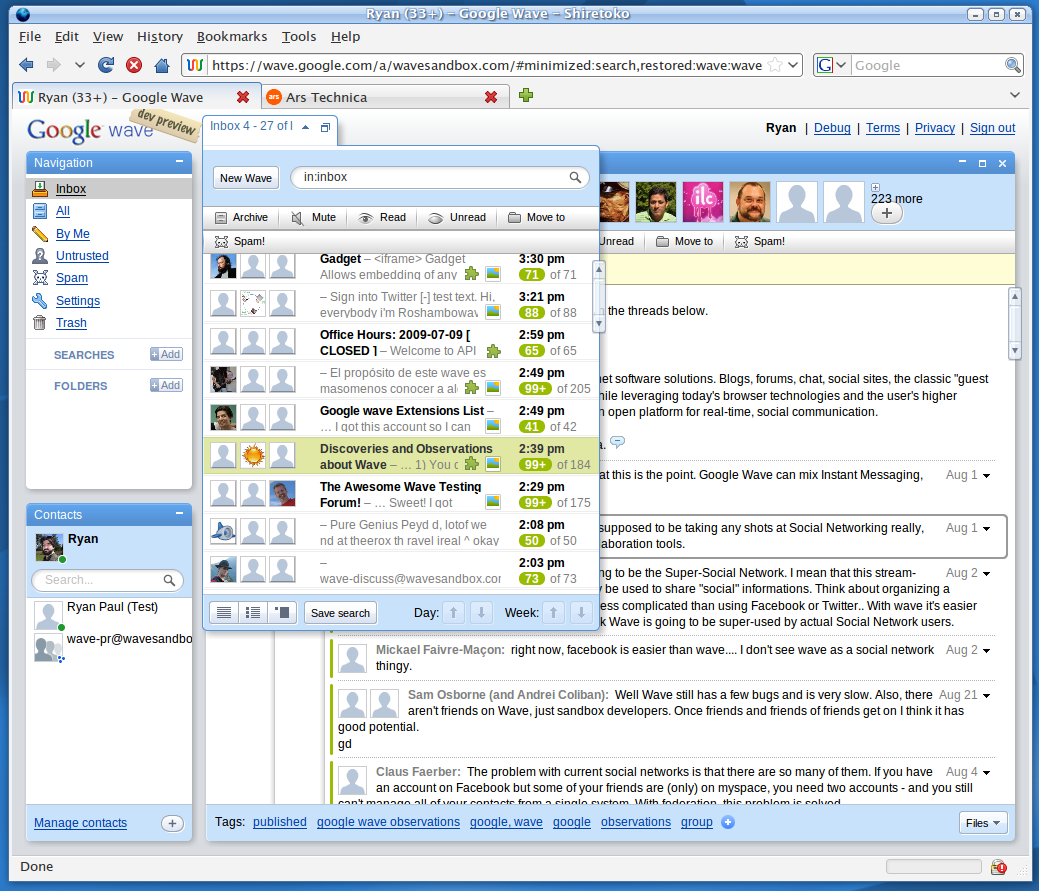 Turning the tide: a hands-on look at Google’s Wave - Ars Technica