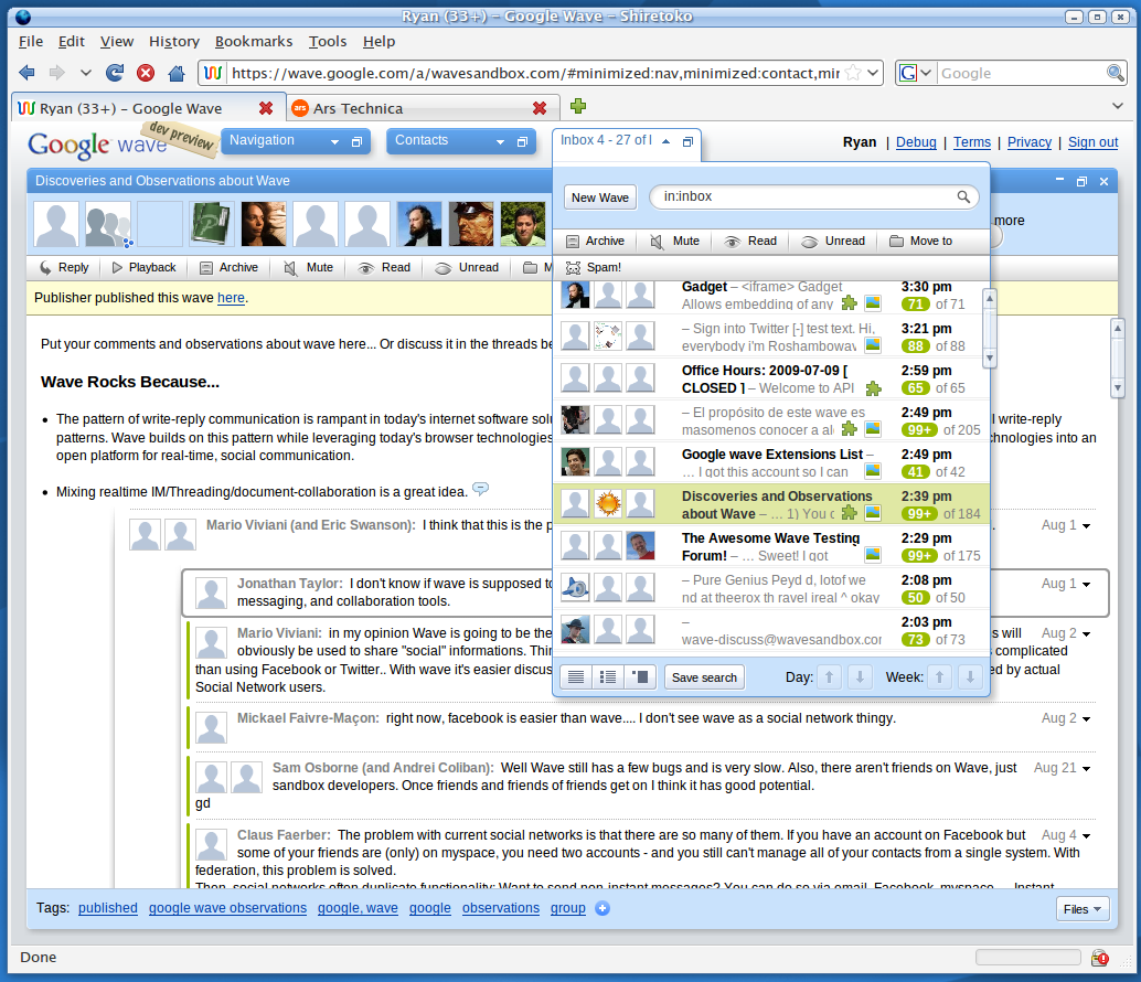 Turning the tide: a hands-on look at Google’s Wave - Ars Technica